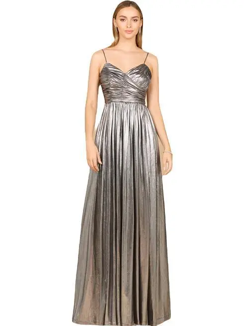 LARA NEW YORK High Slit Metallic Jersey Dress - Platinum
