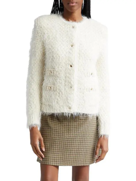Moncler Wool Blend Knit & Quilted Down Cardigan - Silk White