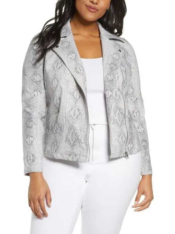 ADYSON PARKER Animal Print Moto Jacket - Grey Combo