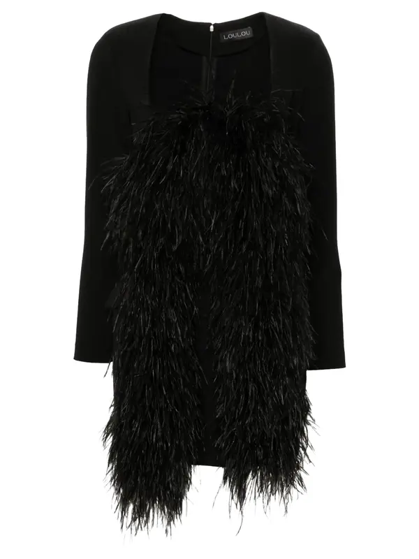 LOULOU Feather-trim Mini Dress - Black