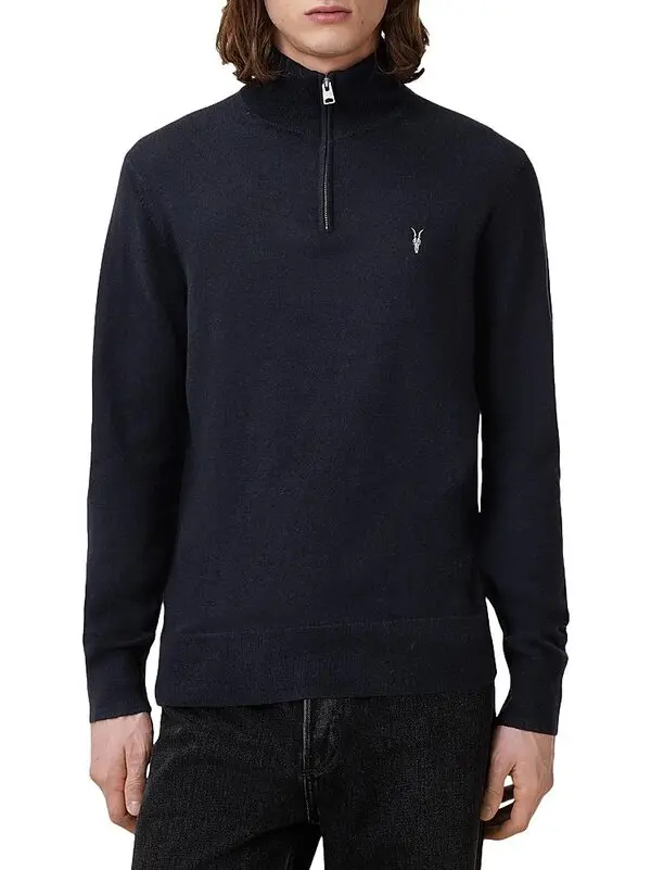 ALLSAINTS Kilburn Wool & Nylon Quarter Zip Sweater - Navy Blue