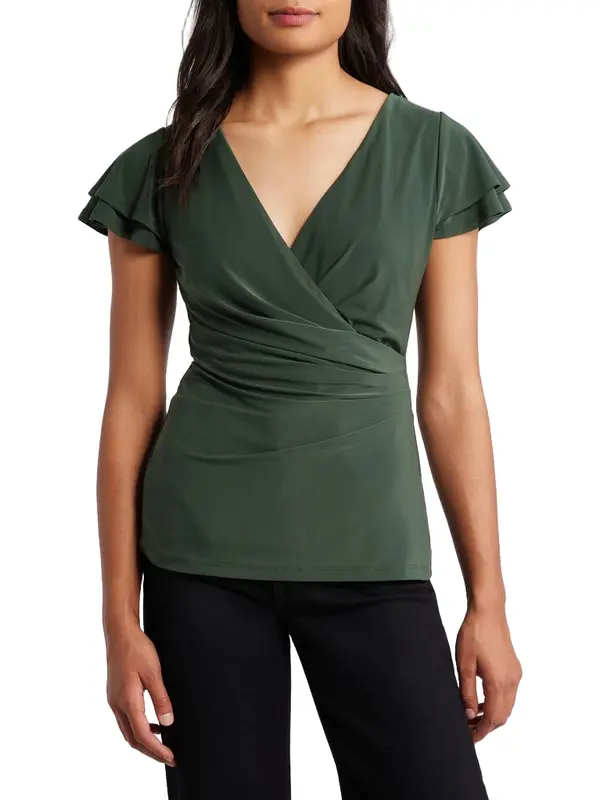Vince Camuto Surplice V-neck Knit Top - Military Green