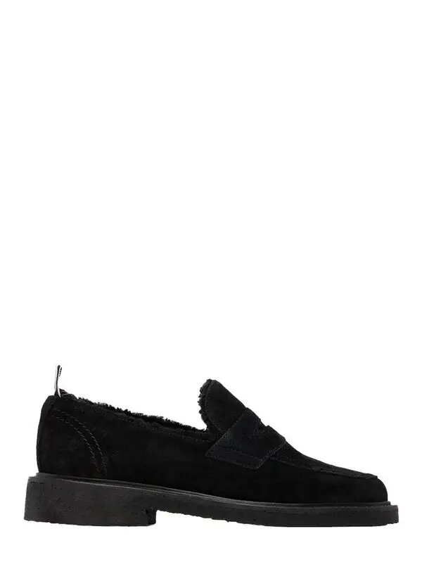 Thom Browne Suede Crepe Sole Shearling Penny Loafer - Black