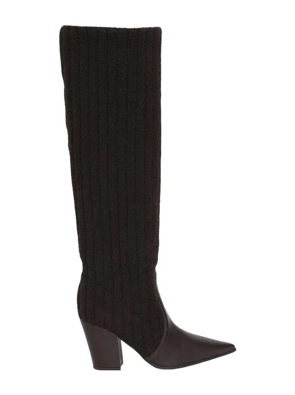 GIANVITO ROSSI Ribbed Knit Calf Boots - Beige