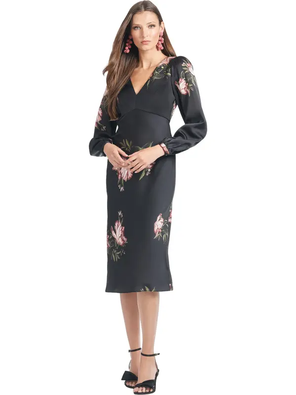 Sachin & Babi Lola Printed Satin Crepe Dress - Noir Blossom