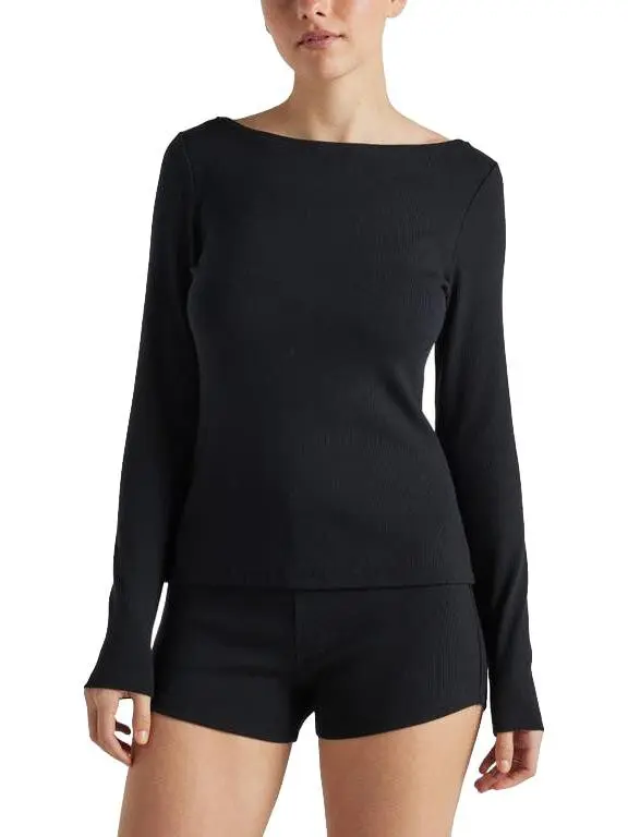 LOSANO Serene Rib Long Sleeve Top - Black