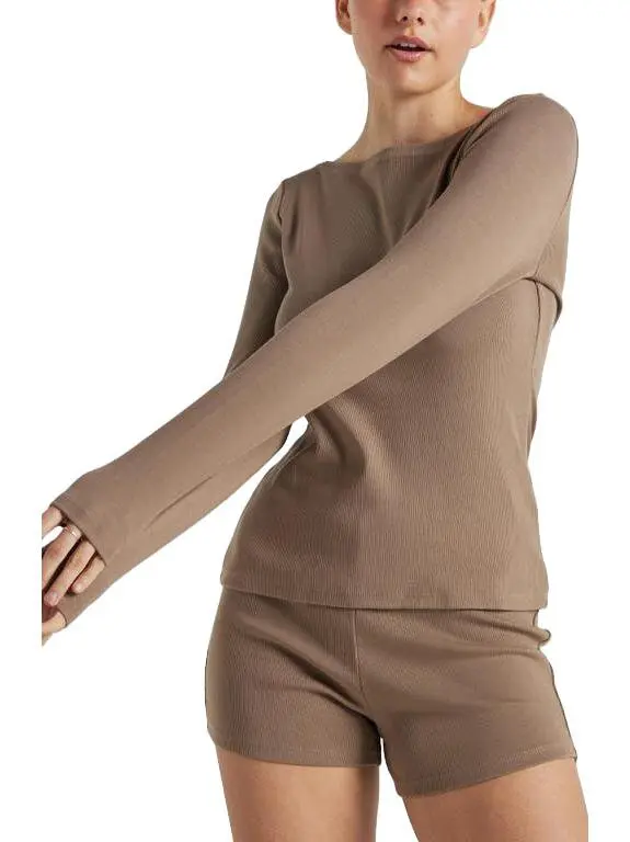 LOSANO Serene Rib Long Sleeve Top - Pine Bark