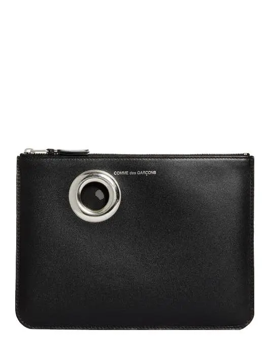 Comme Des Garçons Large Eyelet Leather Pouch - Black