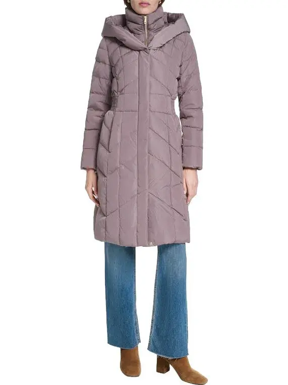 Cole Haan Taffeta Puffer Coat With Quilted Zip Bib - Cashew