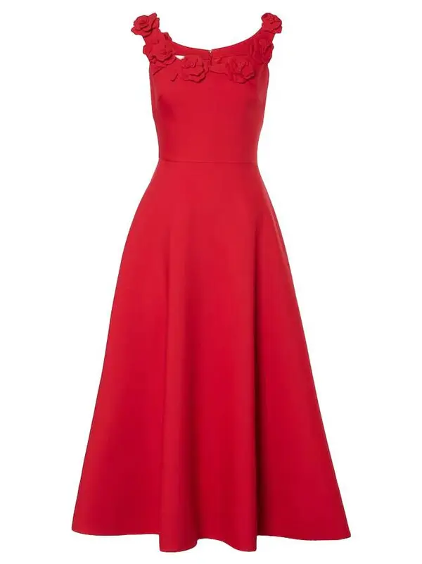 Valentino Garavani Crepe Couture Floral Midi Dress - Red