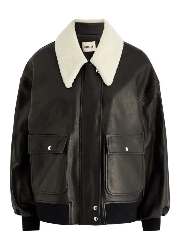 Khaite Shellar Leather Bomber Jacket - Black