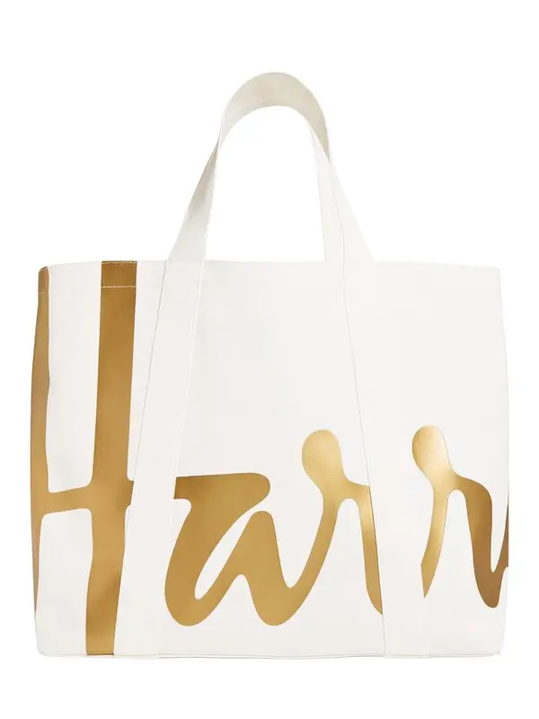 Harrods Large Cotton Logo Tote Bag - Ivory