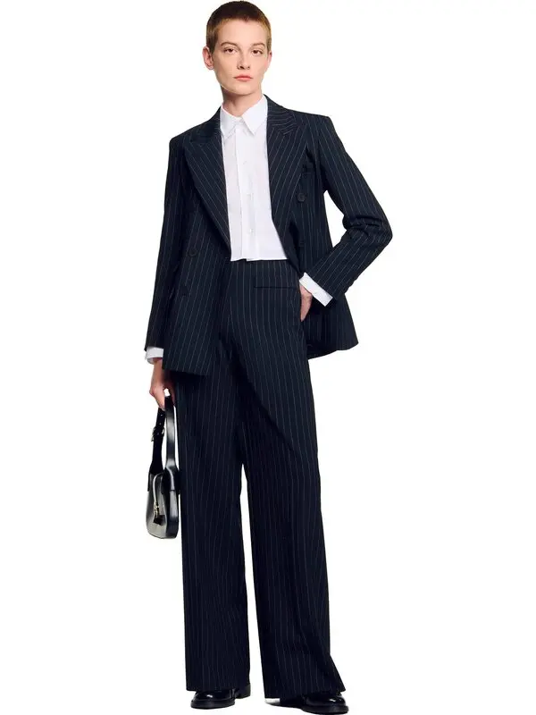 Sandro Striped Suit Jacket - Black