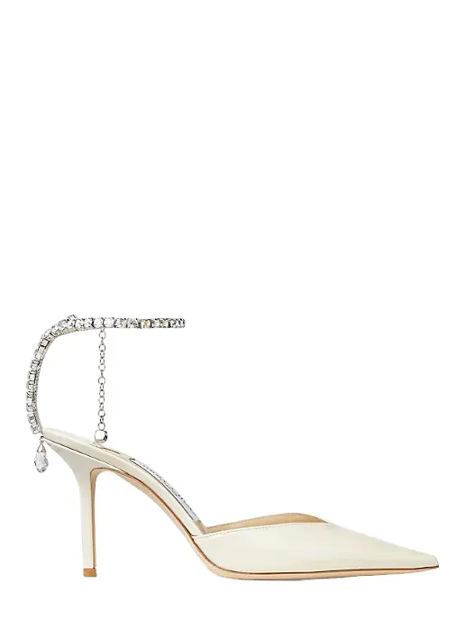 JIMMY CHOO Crystal-embellished Patent-leather Courts - Linen/crystal