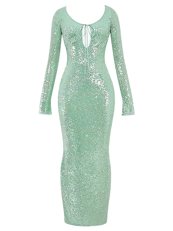 House Of Cb Sequin-embellished Maxi Gown - Seafoam