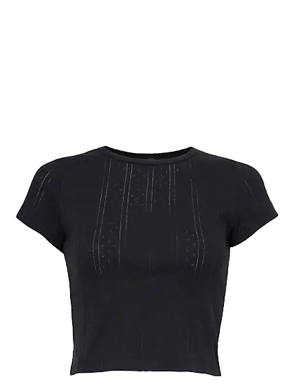 COU COU Pointelle Cotton Baby Tee - Black