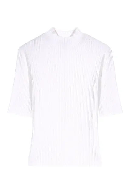 Maje High-neck Short-sleeve Stretch-cotton Jumper - Blanc