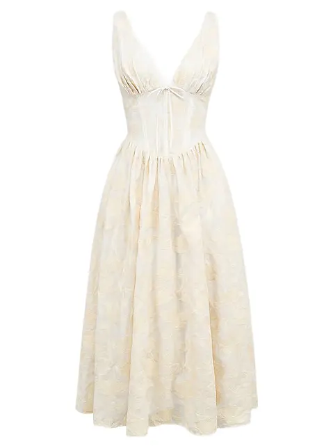 House Of Cb Emmelina Plunge-neck Corset Midi Dress - Vintage Ivory Floral