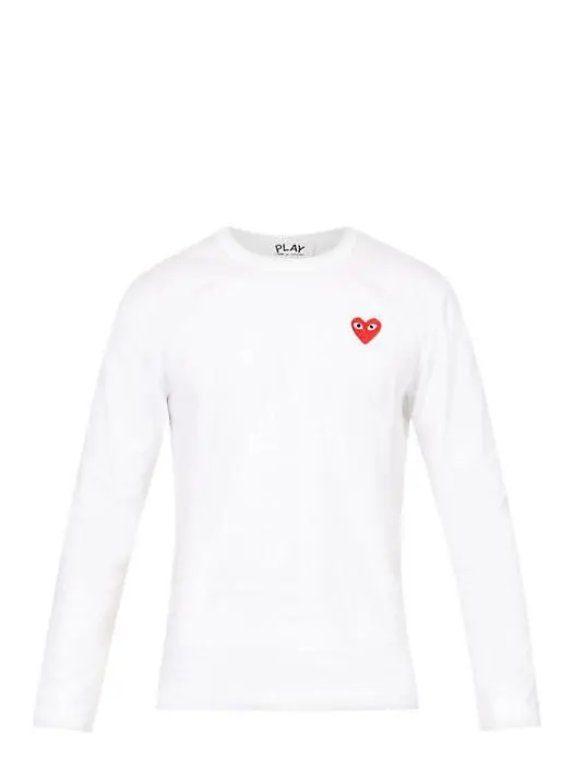 Play Comme Des Garcon Heart-appliquéd Long-sleeved Cotton-jersey T-shirt - White