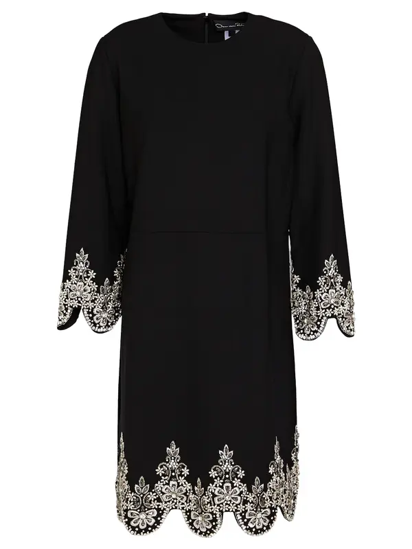 Oscar De La Renta Embellished Wool-blend Mini Dress - Black