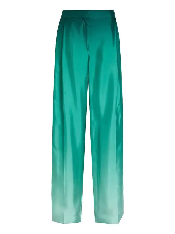 Oscar De La Renta Pleated Dégradé Silk-twill Wide-leg Pants - Jade