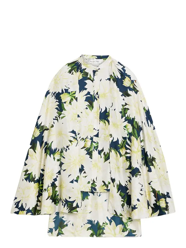 Oscar De La Renta Cape-effect Floral-print Silk-twill Shirt - Ivory