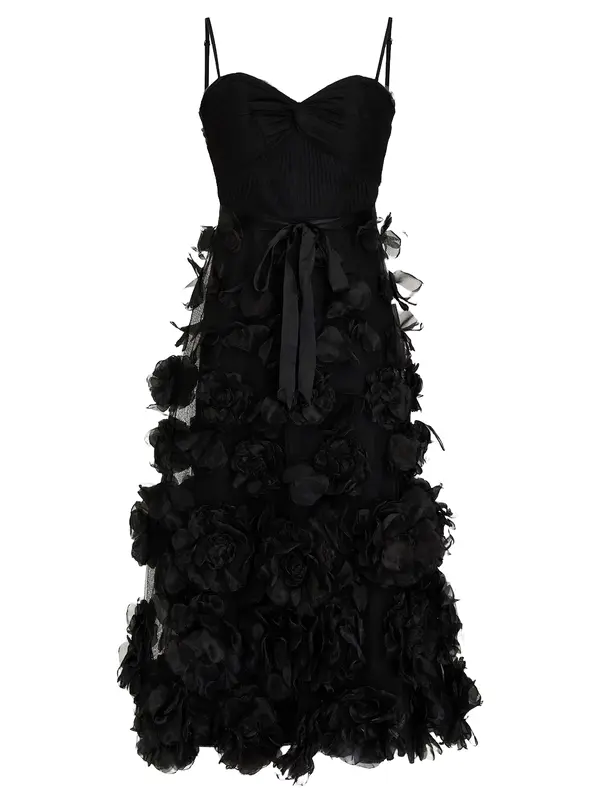 Marchesa Appliquéd Organza And Tulle Midi Dress - Black
