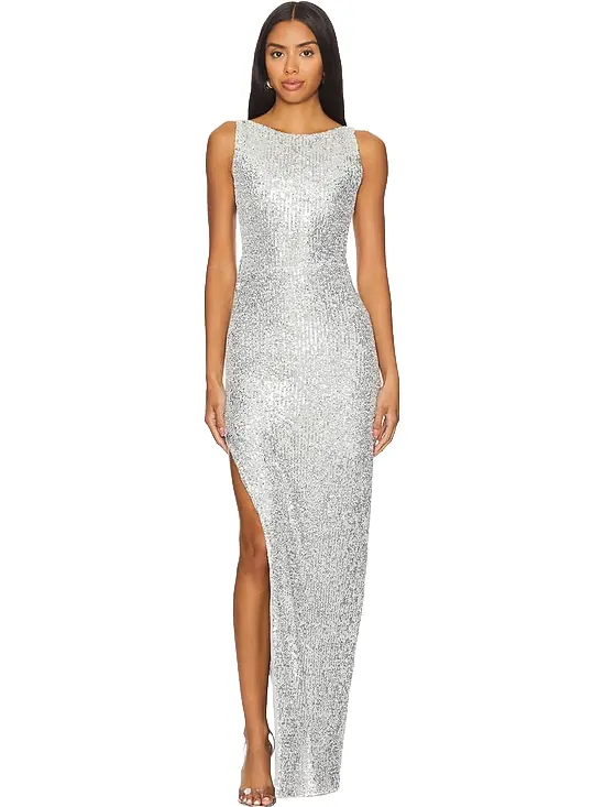 NOOKIE Lumina High Neck Gown - Silver