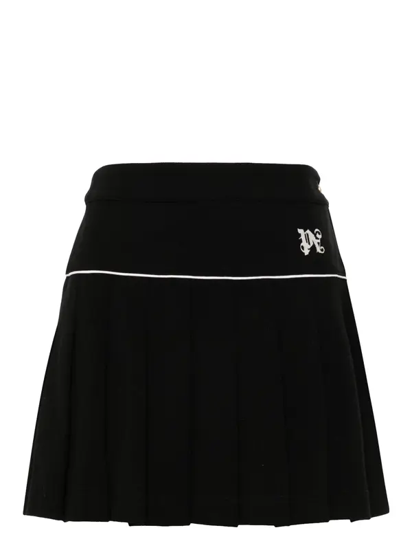 Palm Angels Monogram Pleated Mini Skirt - Black