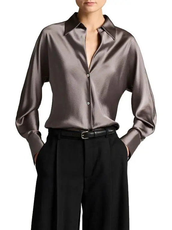 Vince Silk Button-up Shirt - Wolf