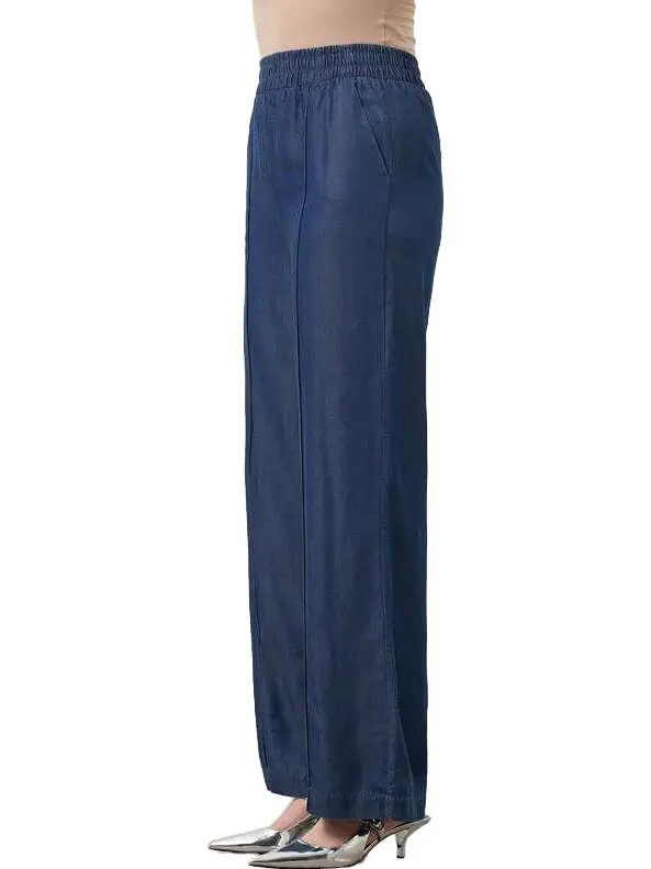 MIZALLE Tencel Textured Wide Leg Pants - Indigo