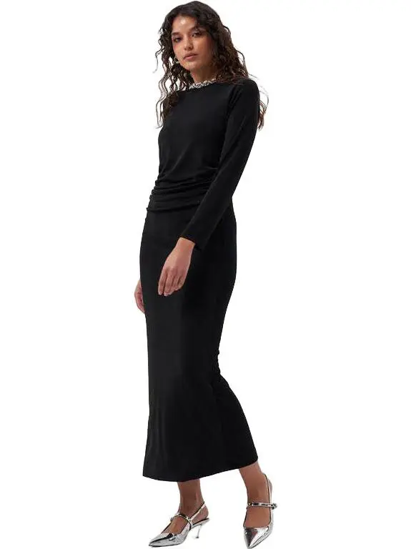 MIZALLE Long Sleeved Gathered Dress - Black
