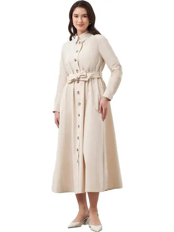 MIZALLE Belted Trench Dress - Beige