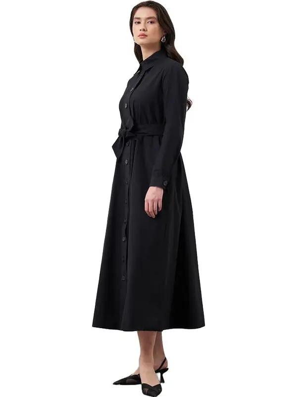 MIZALLE Belted Trench Dress - Black