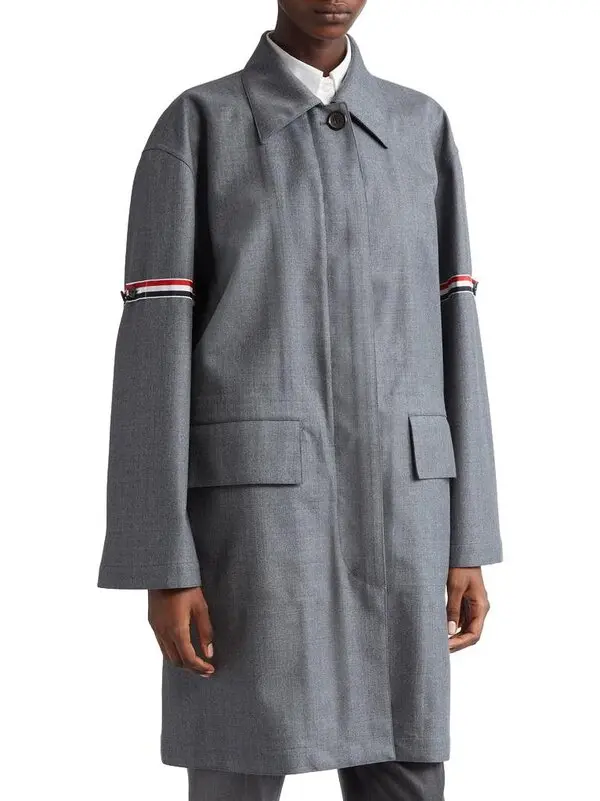 Thom Browne Tricolor Armband Wool-blend Twill Coat - Medium Grey