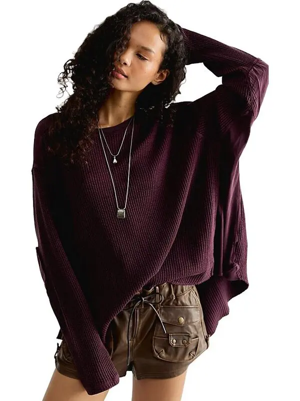 Free People Blake Thermal Long Sleeve Top - Plum