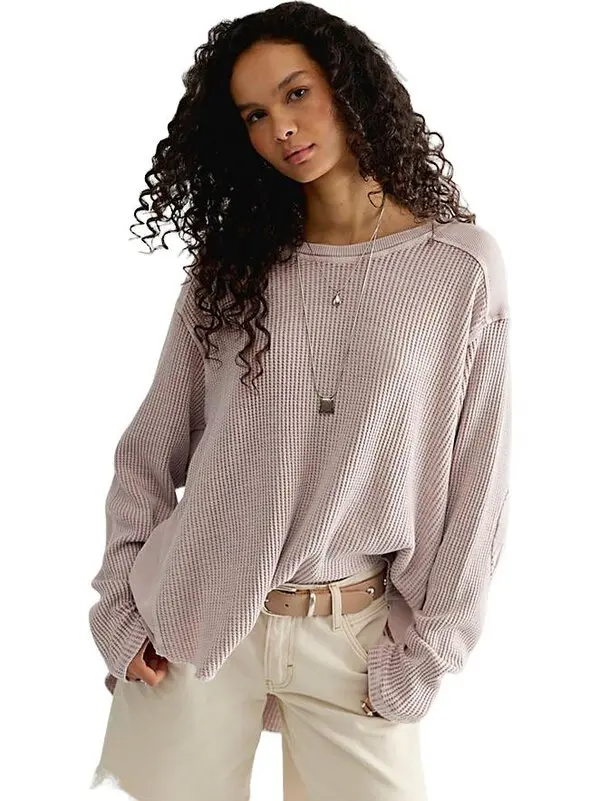 Free People Blake Thermal Long Sleeve Top - Plum
