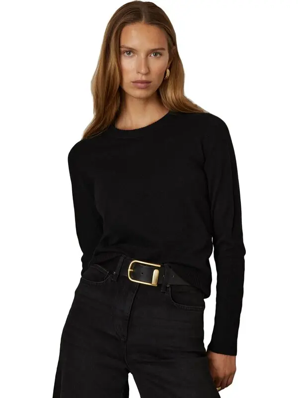 REISS Annie Wool Blend Crew Neck Jumper With Cashmere - Black