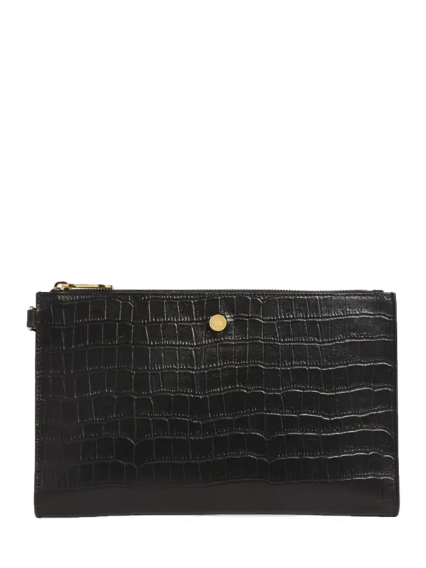 Harrods Medium Croc-embossed Leather Pouch - Black