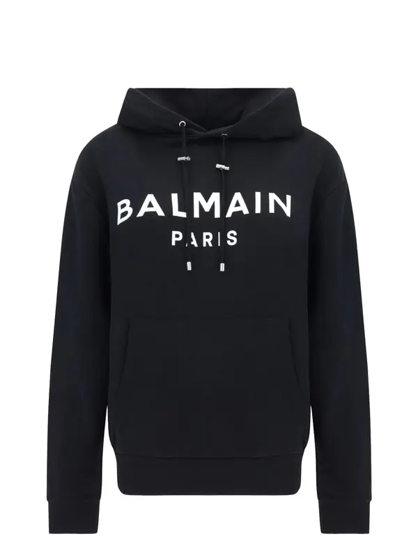 Balmain Logo Print Hoodie - Black
