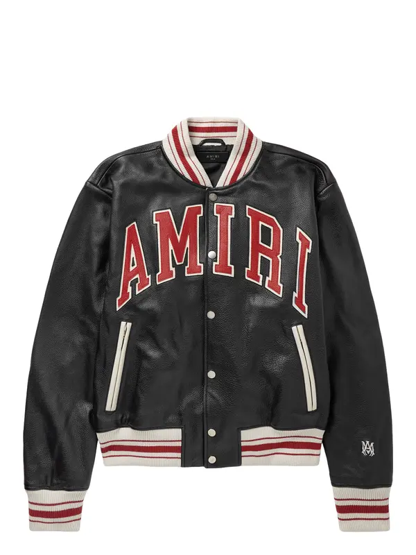 Amiri Logo-appliquéd Leather Bomber Jacket - Black