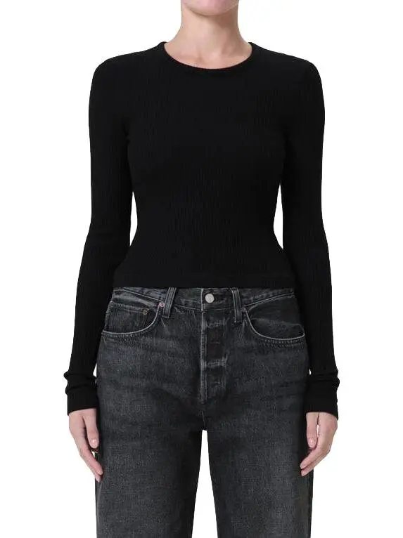 AGOLDE Alma Shrunken Long Sleeve Rib Top - Black