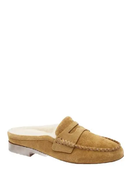 Rag & Bone Carter Penny Loafer Mule - Caramel Suede Shearling