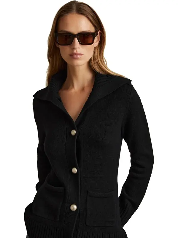 REISS Wool-cashmere Spread Collar Cardigan - Black