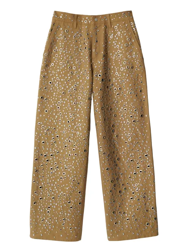 Burberry Eyelet-embellished Cotton Trousers - Neutrals