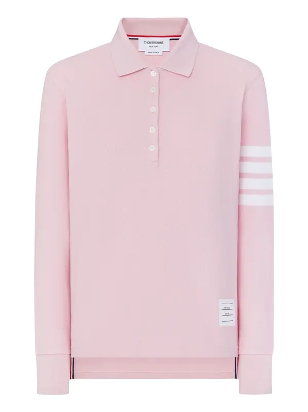 Thom Browne Three-stripe Long-sleeved Polo Shirt - Pink