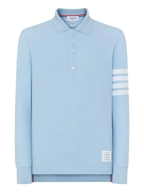 Thom Browne Three-stripe Long-sleeved Polo Shirt - Blue