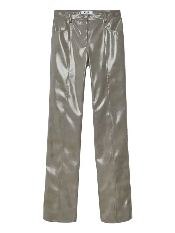 MSGM Glossy-finish Straight-leg Trousers - Grey