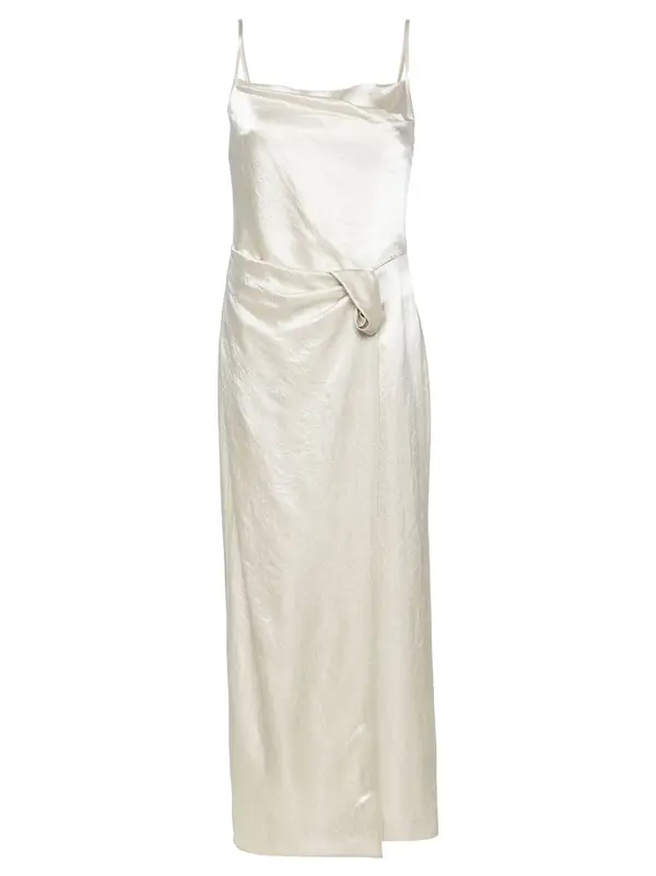 Nanushka Ruched Satin Midi Dress - Neutrals
