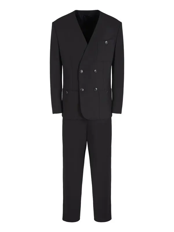 Giorgio Armani Double-breasted Suit In Stretch Virgin Wool - Black